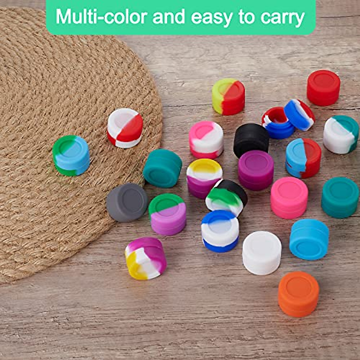 Silicone Wax Container 3ml 50 Pieces Non-Stick Silicone Jars Wax Concentrate Container with Wax Carving Tool and Silicone Mat for Home Travel Business, Random Color