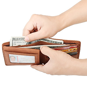 HIMI Wallet for Men-Genuine Leather RFID Blocking Bifold Stylish Wallet With 2 ID Window (Brown)