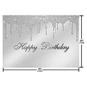 SENDY 7x5ft Silver Glitter Birthday Backdrop Birthday Party Decorations Supplies for Girl Woman Donut Bokeh Sequin Shining Spots Photography Background Banner Photo Booth Studio Props Vinyl