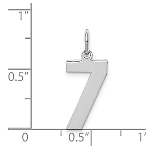 Solid 925 Sterling Silver Medium Number 7 Charm Pendant - 21mm x 8mm