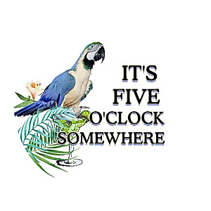 Vinyl Wall Quotes Stickers It's 5 O'Clock Somewhere Creative Wall Art Stickers Wall Decoration Macaw Summer Wall Decals for Nursery Car Playroom Doors