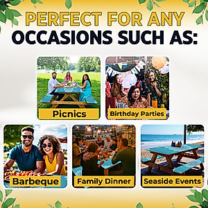 RNOONY 6ft Polyester Picnic Table Cover with Bench Covers and Carrying Bag, Elastic All Around,Windproof and Waterproof Picnic Table Covers with Elastic for Camping RV Gear 72x30 Inches 4Pcs