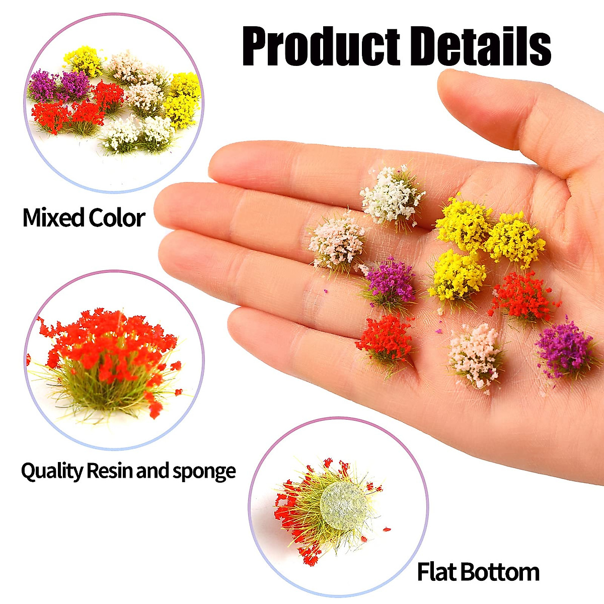 FOIMAS 60pcs Miniature Flower Cluster Colorful Flower Vegetation Groups Grass Tufts Static Scenery Model for DIY Craft Train Landscape Railroad Scenery Sand Military Layout Model War Gaming Terrain