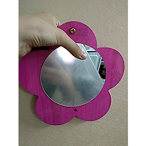 Bird Parrot Mirror Toy with Perch Cage Standing Accessories Parrot Parakeet Budgies Cockatiel Conure Finch Lovebird African Grey Macaw Amazon Cockatoo Birdcage Wood Perch(Color Random) (Flower Shape)