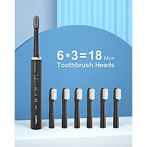 Electric Toothbrush with 6 Brush Heads - Travel Rechargeable Electric Power Toothbrushes, IPX7 Waterproof 2 Minutes Smart Timer, 4 Hours Fast Charge for 60 Days