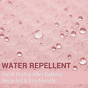 VIUOON No Hook Waffle Weave Shower Curtain with Snap-in Fabric Liner Set, Hotel Style with See Through Top Window, 230GSM Heavy Duty Fabric, Waterproof & Washable for Bathroom, 71W x 74H, Pink