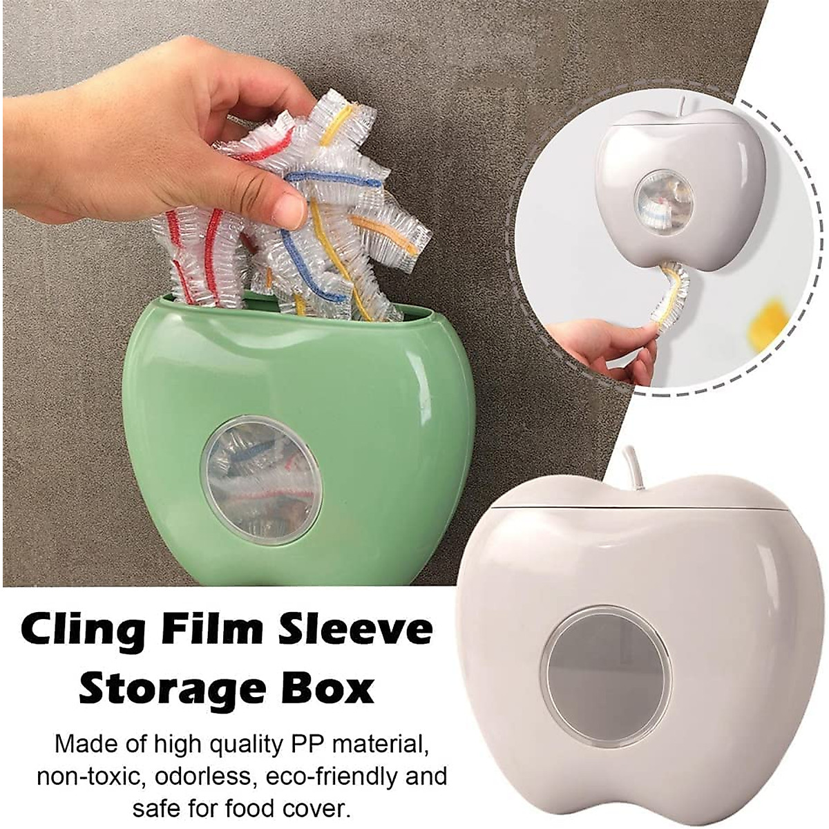 Plastic Wrap Storage Box,Cling Film Sleeve Storage Box,Fresh Keeping Bag Storage Box with 100 Pcs Cling Films, Multi-functional Preservation Box Punch-Free Wall-Mounted Kitchen Organizer (2pcs-B)