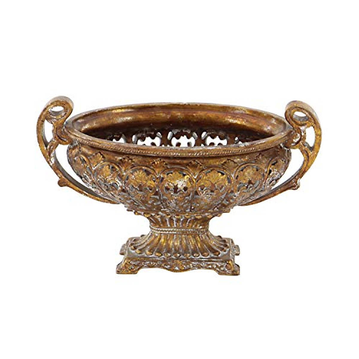 Deco 79 Polystone Ornate Decorative Bowl with Handles, 19" x 10" x 12", Gold
