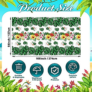Tatuo Hawaiian Tablecloths Tropical Luau Table Covers Summer Party Decoration Palm Leaves Plastic Disposable Rectangular Aloha Tablecloth Large Tablecloth for Summer Cocktail Party Supplies (3 Pcs)