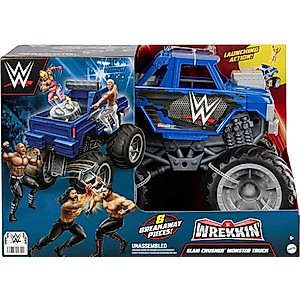 Mattel WWE Action Figure & Vehicle Playset, Wrekkin Slam Crusher Monster Truck with 8 Breakaway Parts