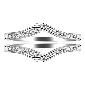 Uloveido Women's 925 Sterling Silver Round CZ Wedding Band Ring Guard Enhancer 2pcs Staking Wrap Rings Set Y1516 (Size 8)