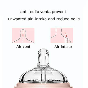 POTATO Glass Baby Bottles for Newborn Babies, Anti Colic Breastfeeding Bottle with Wide Neck, Slow Flow, 2pack, 2.5oz, Pink