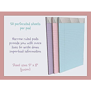 1InTheOffice Legal Pads Narrow Ruled 5x8, Narrow Ruled Note Pad, Assorted Colors, Pastel, 50 Sheets/Pad, 6 Pads/Pack
