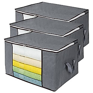 Uzifa Storage Bags Clothes Clothing Blanket Comforter Storage bags, Foldable Closet Organizer for Clothes Blankets Closets Bedding Pillow Bedrooms and More, Storage Containers for Bedding, 3-Layer Fabric Clear Window With Reinforced Handle and Dual Zipper