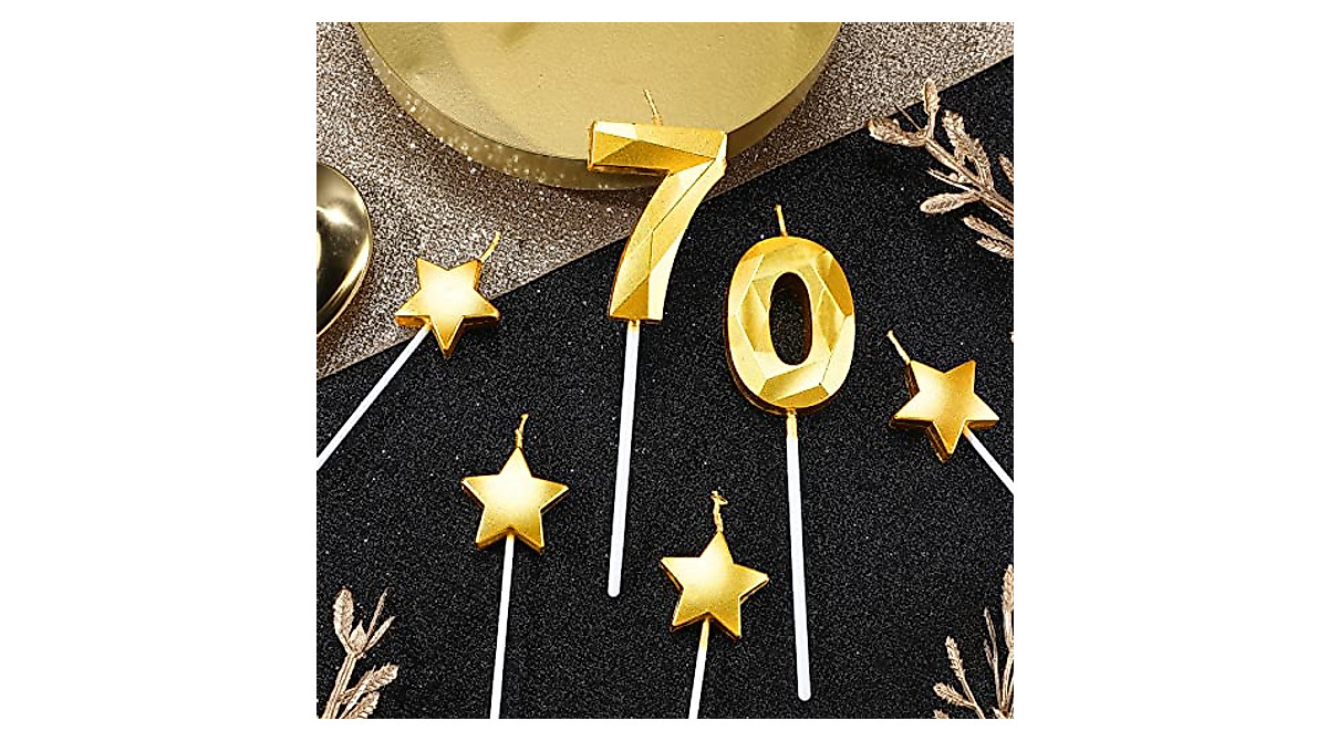 70th Birthday Candles - Golden 3D Diamond Number 70 Cake Topper