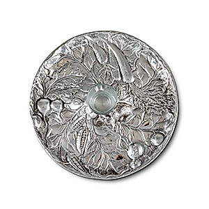 Arthur Court Aluminum Metal Rabbit Bunny Pattern Tidbit Cheese Hors d'oeuvres Tray with Glass for Toothpick - Durable Metal Silver Easter Entertaining 10.5 inch Diameter x 2.5 inch Tall