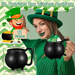Uiifan 12 Pcs 15 oz St. Patrick's Day Cauldron Cups Cauldron Pot Cups for Drinks Plastic St Patricks Day Cauldron Mug for Party Gift Supplies (Black)