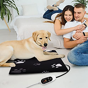 Rest-Eazzzy Pet Heating Pad Indoor, Dog Heating Pad Mat with Removable Cover, 5 Level Timer 5 Level Temperature, Electric Pet Warming Mat for Cat Dog Automatic Power-Off (Heat pad, paw-Black)