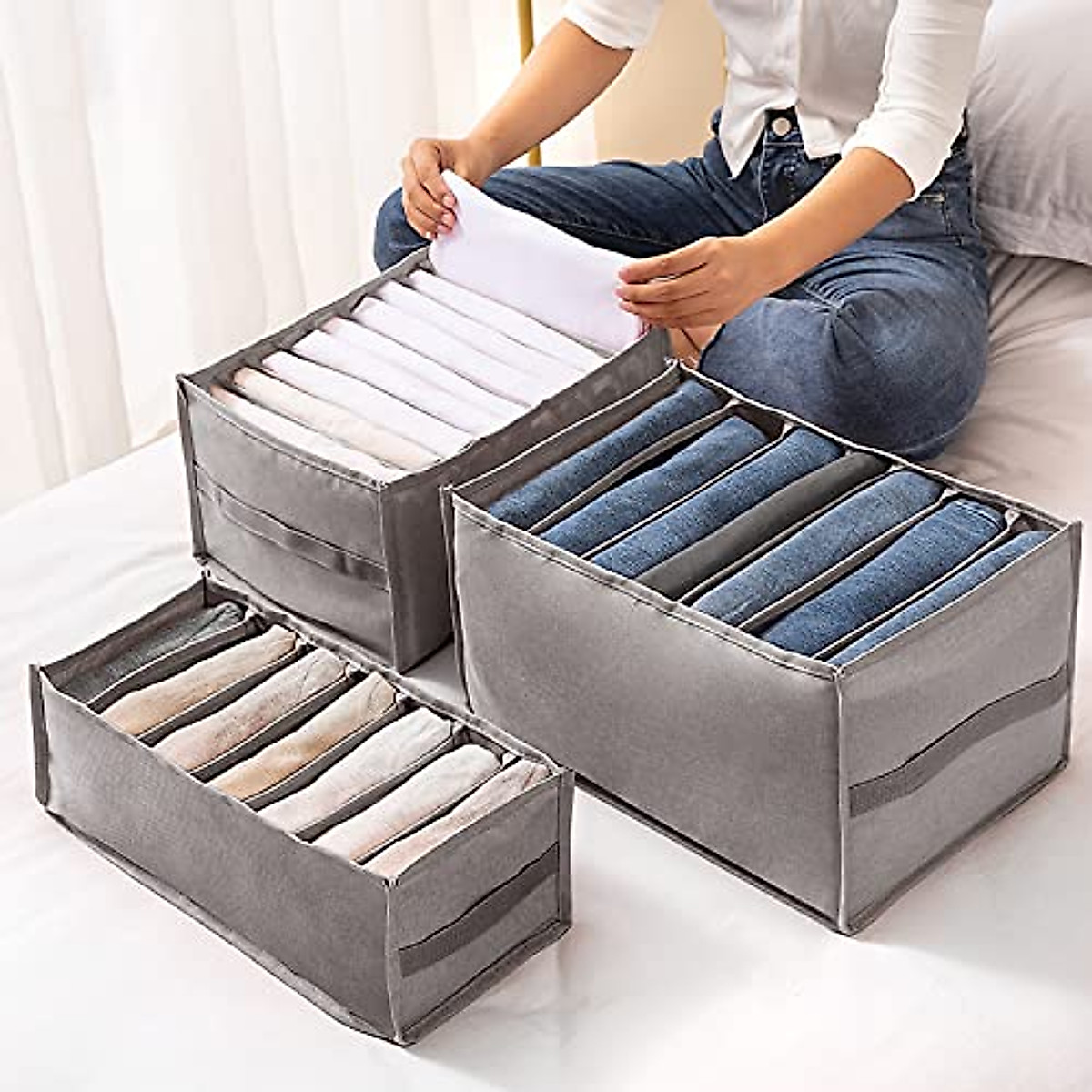 SelfTek 4 Pcs Wardrobe Clothes Organizer 7 Grids,Drawer Organizers for Clothing, Foldable Closet and Storage Basket, Clothing Organizer,Clothes Compartment Box