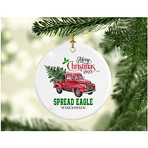 Christmas Decoration Tree Merry Christmas 2023 Spread Eagle Wisconsin Ornament Funny Gift Xmas Holiday as a Family Pretty Rustic First Christmas in Our New Home MDF Plastic 3" White
