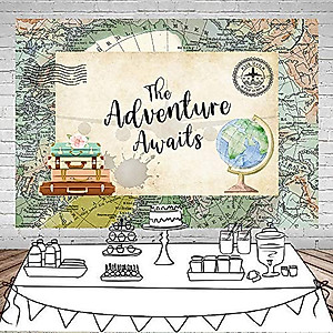 Mocsicka Adventure Awaits Backdrop You'll Go Baby Shower Photo Backdrops World Map Photography Background Vinyl Adventure Begins Travel Airplane Photo Banner (7x5ft)