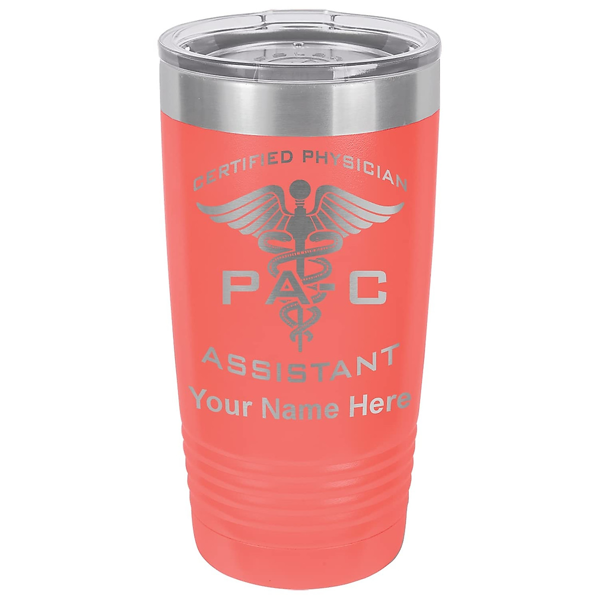 LaserGram 20oz Vacuum Insulated Tumbler Mug, PA-C Certified Physician Assistant, Personalized Engraving Included (Coral)