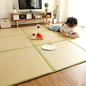 MYOYAY 71'' x 71'' Tatami Mat Rattan Japanese Floor Mats 0.47'' Thick Igusa Tatami Futon Mattress Non-Slip Breathable Memory Foam Tatami Area Rug Mat Bedroom Yoga Zen Sleeping Crawling(Green)