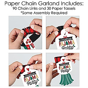 Big Dot of Happiness Christmas Pajamas - 90 Chain Links and 30 Paper Tassels Decoration Kit - Holiday Plaid PJ Party Paper Chains Garland - 21 feet