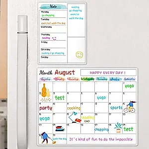Dry Erase Fridge Magnetic Calendar - White Board Magnetic Calendar for Refrigerator Magnetic Calendar Kitchen Decor, 15"x 11.5", Calendar with Thin Protective Film and Grocery List Magnet Pad