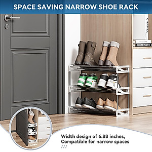 DEYILIAN Shoe Rack for Entryway, 3 Tier Shoe Rack for Closet Floor Shoe Storage, Narrow Shoe Rack with Slanted Shelves, Shoe Rack Organizer for Small Spaces Shoe Stand 20.27 x 6.88 x 24.4 in White