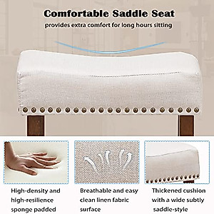 ERGOMASTER Counter Height Bar Stools Set of 2 Backless Fabric Barstools 24-Inch Modern Wood Saddle Bar Stools with Nailhead Trim for Kitchen Island Counter Tabel - Beige/Brown,2-Pack