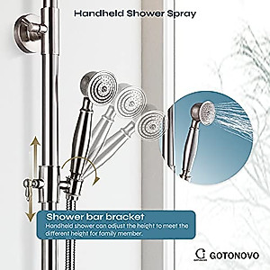 Shower Faucet Set Exposed 8 Rain Shower 2 Double Knobs Handle Brushed Nickel Triple Function Tub Spout Shower Fixture Combo System Unit Set