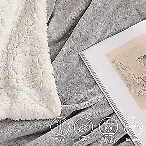 Stellhome Sherpa Fleece Throw Blanket, Fluffy Warm Super Soft Reversible Soild Plush Blanket for Bed, Sofa and Couch, 60 x 80 inches, Light Grey