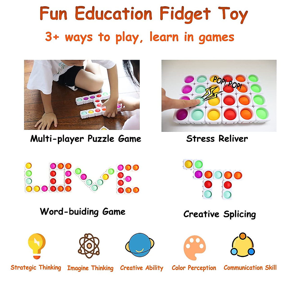 24 Pcs Fidget Blocks, Push Silicone Popper Fidget Sensory Toy, Infinity DIY Pop Building Blocks, Great Tool for Classroom (White)