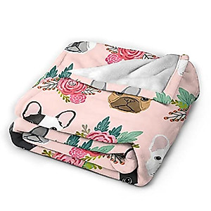 HAZIMCS Flannel Fleece Plush Throw Blanket,French Bulldog Floral Dog Cute pet Gifts Dog Breed Throw for Spring Recliner, Air Conditioning Blanket Quality Washable 50"x40"