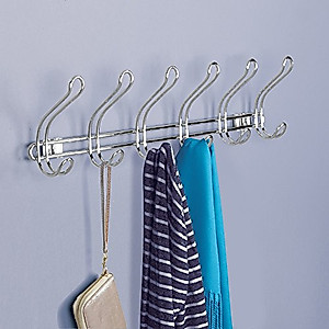 iDesign Classico Wall Mount/Over Door 12-Hook Rack for Coats, Hats, Robes, Towels - Chrome