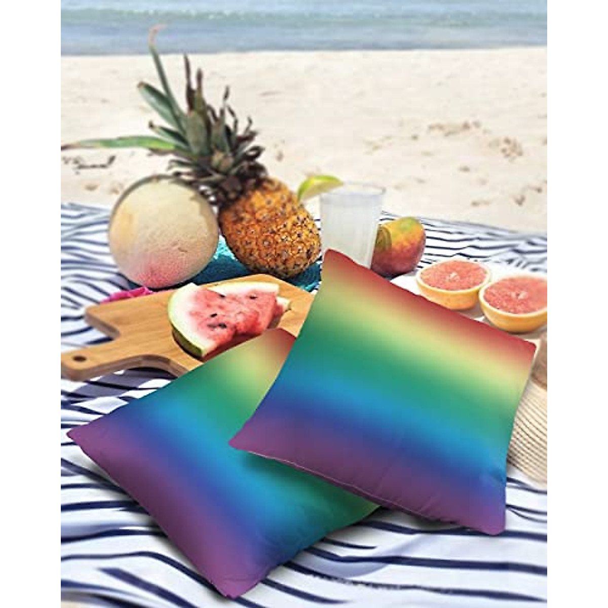 Outdoor Pillow Covers 18x18 Waterproof Throw Pillow Covers Pride Ombre LGBT Pillow Covers Decorative Garden Cushion Case for Patio Couch Sofa Polyester Decoration Set of 2 Rainbow