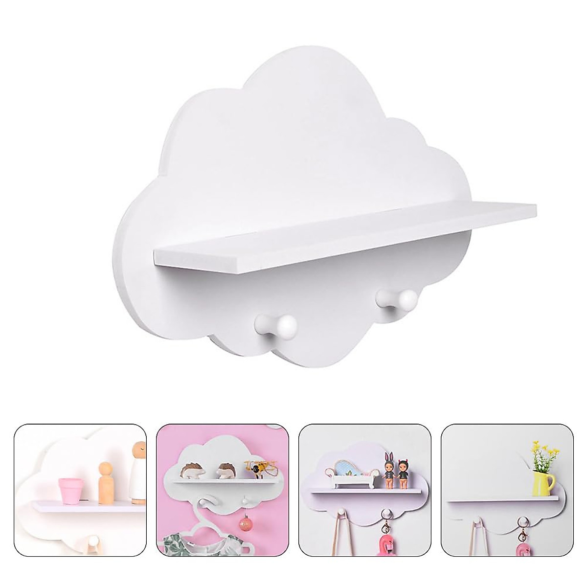 LABRIMP Multifunctional Storage Rack Storage Shelf Rack Porch Organizer Rack Cloud Shape Shelf Entryway Floating Shelves Coat Wall Rack Shelves Coat Hooks White Nordic Hanger Wpc