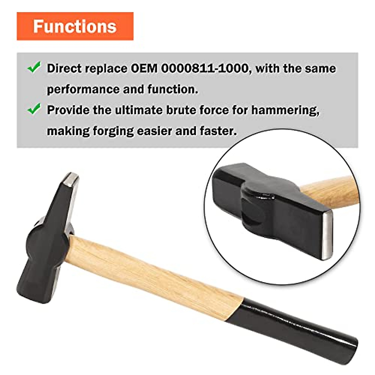 PIILOO Blacksmiths' Hammer Alternative to 0000811-1000 Bladesmith Blacksmithing Forging Knife Making Metal Working Tool