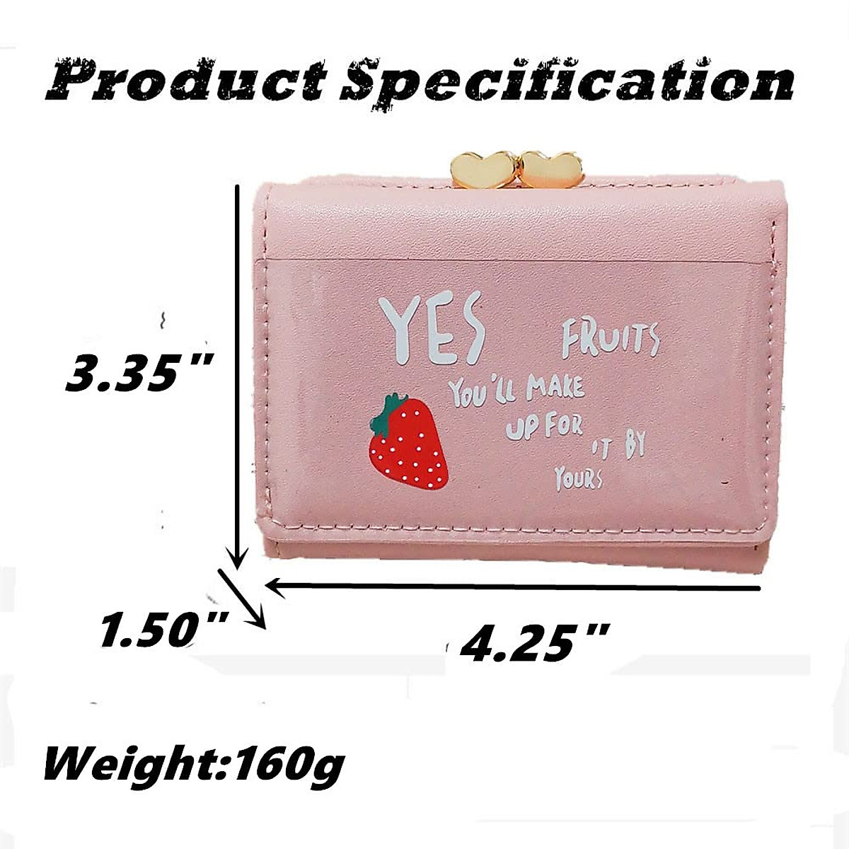 Loxepur Women Cute Fruit Print Wallet Tri-Fold Multi-card Coin Purse (Pink)