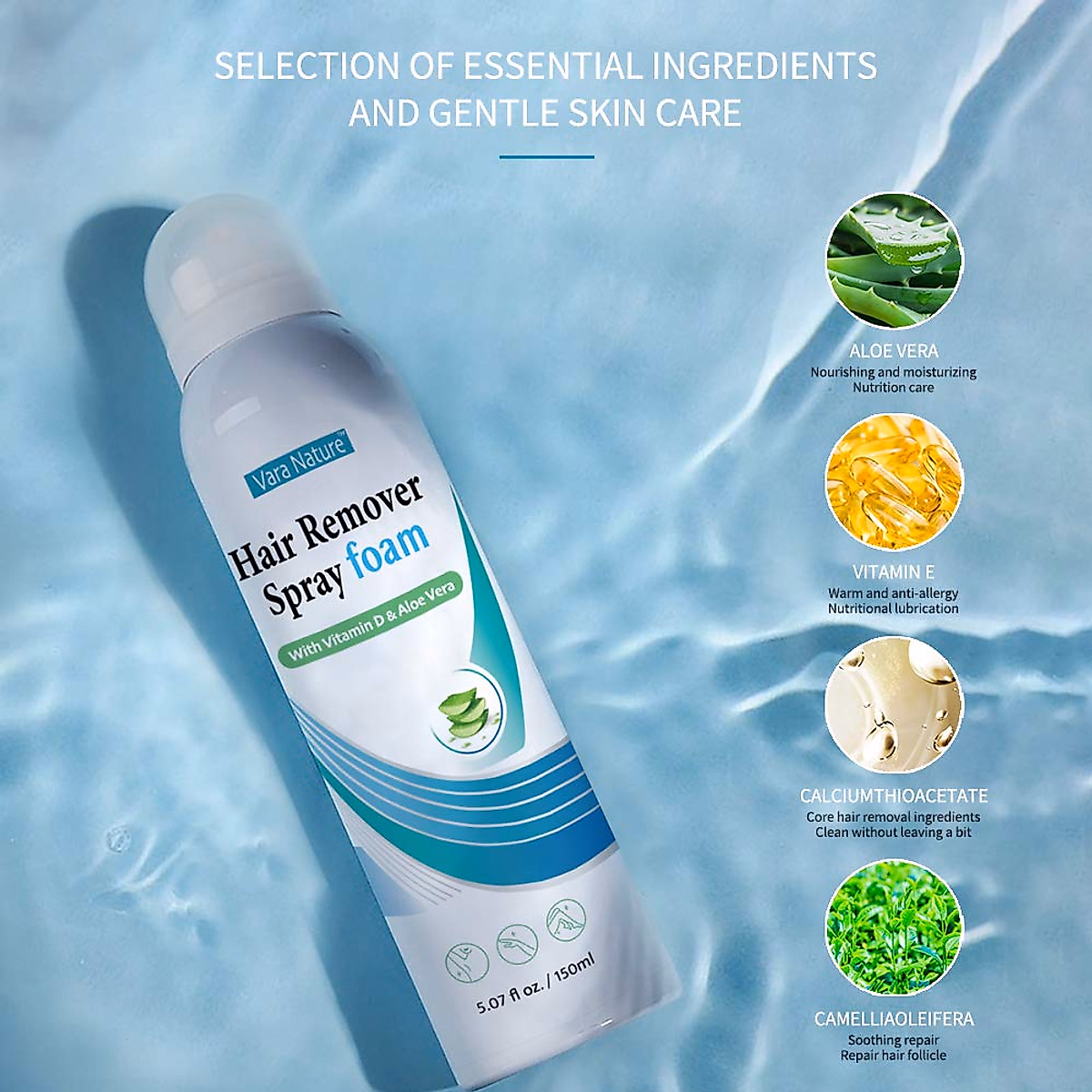 Premium Hair Removal Spray Foam | Body & Intimate Hair Removal Cream for Women & Men | Painless Depilatory Cream with Aloe Vera & Vitamin E | Vara Nature