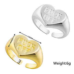 Personalized Encouragement Words Heart Band Ring for Women Inspirational Finger Tail Ring Knuckle Expandable Adjustable Hypoallergenic Stacking Cool Dainty Fashion BFF Birthday Daughter Gifts Christmas (Silver)