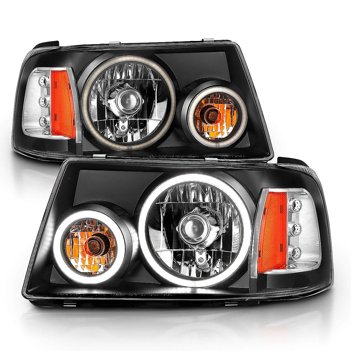 AmeriLite 1pc Black Replacement Headlights Corner Dual LED Halo Set For 01-11 Ford Ranger - Passenger and Driver Side
