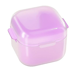 OFIDUS Denture Bath Case, Denture Cups for Soaking Dentures, Retainer Cleaning Case with Strainer Basket, Portable False Teeth Container, Soak Container for Retainer, Braces, Mouthguard (Purple)