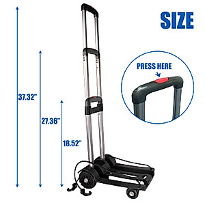 APOXCON Folding Hand Truck, Foldable Dolly Cart for Moving, Light Weight Trolley Dolly with 4 Wheels & Aluminum Alloy Handle, Collapsible Portable Luggage Cart for Travel, Shopping, Office Use