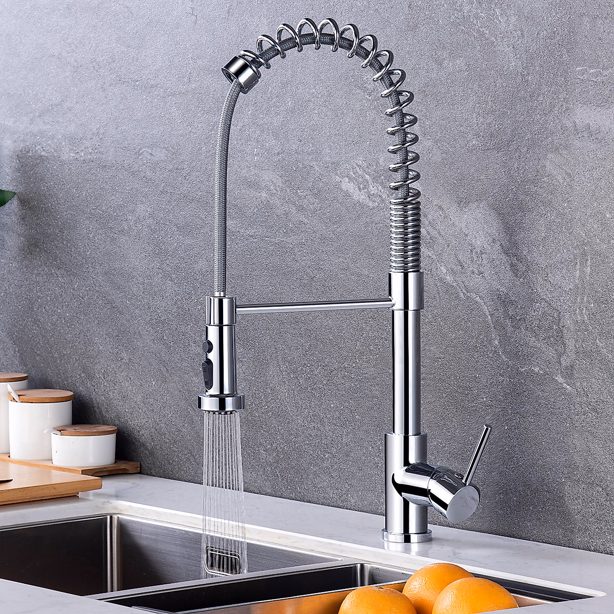 【UPDATED】Pull Down Kitchen Faucet Sprayer Head Replacement Part, 3 Function Pull Out Sink Sprayer Replacement Nozzle, Kitchen Faucet Head Hose Spray Tap Spout, Chrome