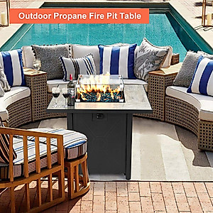 AVAWING Propane Fire Pit Table, 30 inch 50,000 BTU Square Gas Firepits w/Ceramic Tabletop with Waterproof Cover, Glass Wind Guard, Tempered Glass Beads, Protective Cover