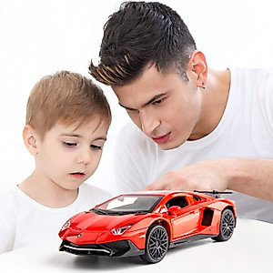 BDTCTK 1:32 LP750 Lambo Model Pull Back Car Toy car with Sound and Light for Kids Boy Girl, Metal Body, Door Opened, Red