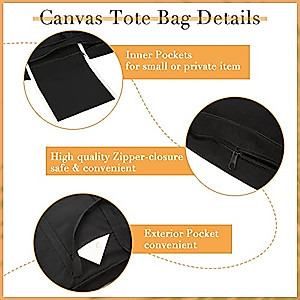 Mixweer 12 Pcs Black Canvas Tote Bag and Makeup Bags for Women Reusable Grocery Bags with Zipper Multipurpose Bag for Shopping Cosmetic Travel Toiletry DIY Craft