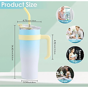 Zen Living 40oz Tumbler with Handle and Straw|100% Leakproof|Made of Stainless Steel and Double Vacuum Sealed|Cup Friendly Base |BPA Free|Assorted Colors (Rainbow)